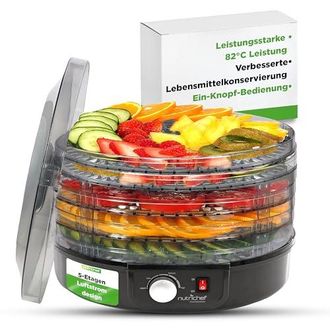 Nutrichef D&ouml;rrautomat 5 Einsch&uuml;be - Schwarz BPA-freies D&ouml;rrger&auml;t f&uuml;r Fleisch, Obst, Pilze & Gem&uuml;se, 82&deg;C einstellbar, 300W Leistung, leise und leicht zu reinige