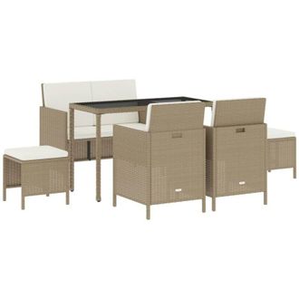 vidaXL Vidaxl - Ensemble &agrave; manger de jardin avec coussins 6pcs beige poly rotin