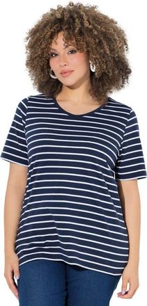 Ulla Popken T-Shirt T-Shirts 2er-Pack uni/Streifen V-Ausschnitt