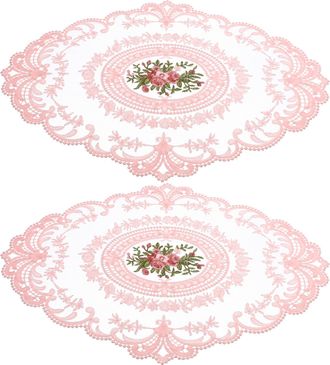 BESPORTBLE HYTROVE 2 St&uuml;ck Besticktes Spitzentischset aus Milchseide 30X43cm Dekoratives Tischset f&uuml;r Hochzeit Party Festliche Tischdekoration