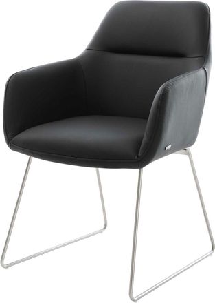 DELIFE Polsterstuhl Pejo-Flex Kufengestell Edelstahl Echt-Leder Schwarz Taschenfederkern