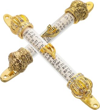 Amosfun 2 Stück Traditionelle Judaica Türrolle Aus Metall Mit Schutzhüllen, Jüdische Heimdekoration Mit Hebräischem Segen Als Einweihungsgeschenk