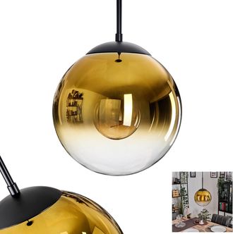 HOFSTEIN Hängeleuchte Gastor, Hängelampe aus Metall/Glas in Schwarz/Goldfarben/Klar, Leuchte im modernen Retro/Vintage-Design mit Schirm aus Glas (Ø 25 cm), Hö