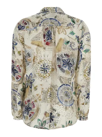 Momoni Womens Shirt With Classic Collar, White Viscose Blouses