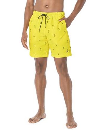 Nautica Mens Quick Dry All Over Classic Anchor Print Swim Trunk Maillot de Bain, Jaune Éclatant, S Homme