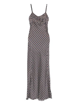 Sandro robe longue imprim&eacute;e &agrave; lacets - Bleu