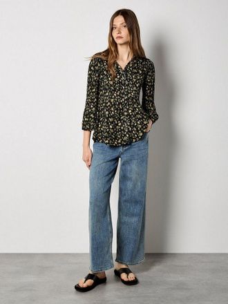 Apricot Chiffonbluse Abstraktes Chiffon-Plissee-Shirt mit Tierprint Plissee