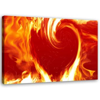 Feeby Bilder Rote Herz Feuer XXL 120x80 cm 1Teilig Wohnzimmer Schlafzimmer Wandbilder Leinwandbilder Bild auf Leinwand Wanddekoration Modern Kunstdruck Desi