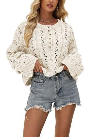 Generic Pull court en tricot ajour&eacute; pour femme - Cardigan court en tricot ample, beige, XL