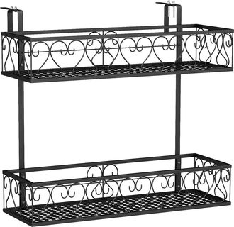 Generic 2 Stufen Blumenst&auml;nder Metall, Balkonkasten mit Gel&auml;nder zum Aufh&auml;ngen, Blumenregal mit 2 verstellbaren Haken, Balkongel&auml;nderkorb f&uuml;r Balkon & Veranda