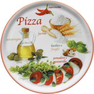 MamboCat Pizzateller Napoli Red Ø 33,8 cm I Servier Platte mit Motiven I Vorspeisenplatte zum Anrichten für Antipasti oder Tomate-Mozzarella I bunter Motiv Tel