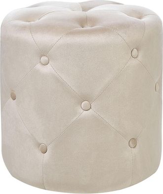 Beliani Beliani - Pouf Repose-Pieds Moderne en Velours 40 cm Décoratif Rond Capitonné Beige Corolla