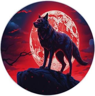 Generic Tapis Rond de Salon Luxe Loups Lune Rouge Gothique pour Salle &agrave; Manger Bureau Lavable en Machine et Poil Court 100 cm (Round) Tapis Chambre avec Dos A