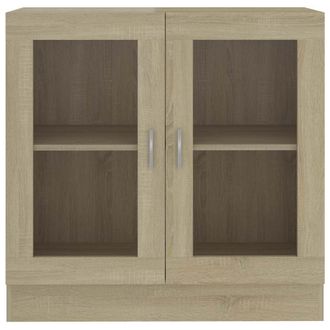 Generic Vitrine aus Eichenholz mit Glast&uuml;ren, Hoher Aufbewahrungsschrank mit Verstellbaren Regalen, Vitrine mit Holzmaserung f&uuml;r Wohnzimmer, Arbeitszimmer und