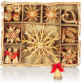 Com-Four 26x Strohsterne im Mix-Set - Christbaum-Schmuck - Stroh-Anhänger für den Weihnachtsbaum - natürlicher Christbaum-Behang - Weihnachtsdekorationn (26-te