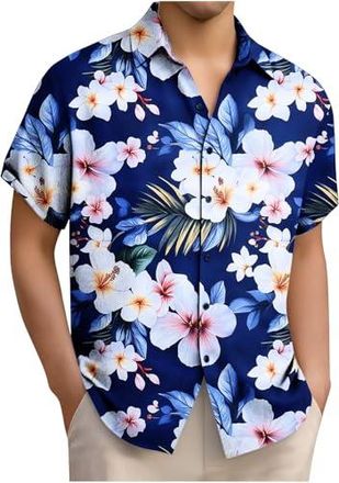 Generic Chemise hawa&iuml;enne d&eacute;contract&eacute;e et confortable pour homme - Col rabattu - L&eacute;g&egrave;re et respirante - Classique - Chemise de plage &agrave; manches courtes - Chemi
