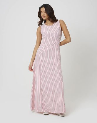 Brave Soul Robe longue sans manches &agrave; rayures - Rouge