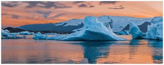 Wallario Glasbild Eisberge in der D&auml;mmerung - 50 x 125 cm Wandbilder Glas in Premium-Qualit&auml;t: Brillante Farben, freischwebende Optik