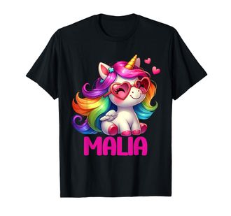 BDAZ Malia Personalisierter Name Buntes Einhorn Frauen M&auml;dchen T-Shirt