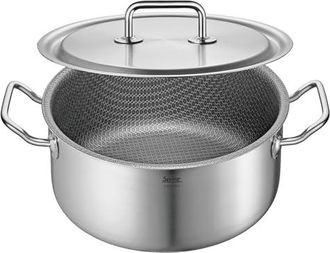 Spring BRIGADE PREMIUM Bratentopf CUT RESIST PURE Ø 24 cm, Edelstahl mit Aluminiumkern, Höhe 10,5 cm, Inhalt 4,7 L, Hochwertiger Kochtopf mit 5-Lagen-Mehrsch