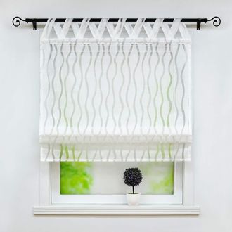 Joyswahl Voile Raffrollo transparentes Raffgardine mit Wellen Ausbrenner »Aliya« Schals mit V-Schlaufen Fenster Vorhänge BxH 100x140cm Weiß 1 Stück