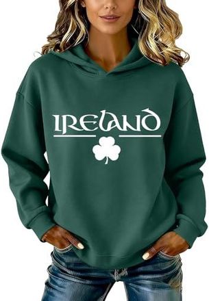 Generic HUIFUAO Irlande St Patrick Sweat &agrave; capuche pour femme Dr&ocirc;le Tr&egrave;fle Costume irlandais St Paddys Day Tr&egrave;fle Vert Chemises Vacances Hauts &agrave; manches longu