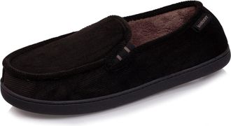 Isotoner Hausschuhe, Mokassins, Herren, Velours, Sohle sehr bequem, Schwarz, 46 EU
