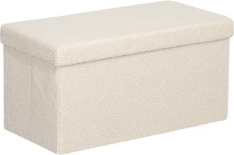 HOMCOM Sitzbank mit Stauraum faltbar Polsterbank mit Samtoptik, Sitztruhe, Truhenbank f&uuml;r Wohnzimmer Schlafzimmer Flur 76 x 38 x 38 cm, Cremewei&szlig;