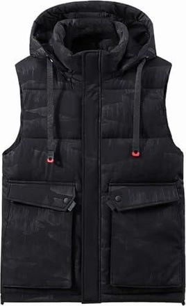 Generic Doudoune sans Manches Homme Manteaus Matelassée Rembourrée Chasse Camping Gilets de Photographie Doudounes Fermeture Eclair Zipe Capuche Manteaux Pais