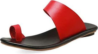 Generic Tongs pour femme avec sangle en cuir - Sandales plates de couleur unie - Sandales plates &agrave; bout ouvert - Chaussures de marche d&eacute;contract&eacute;es - Chaussur