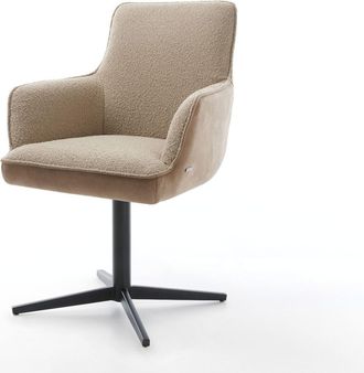 DELIFE Drehstuhl Heira-Flex mit Armlehnen Materialmix Schlamm Fußkreuz Schwarz 360° drehbar Taschenfederkern, Esszimmerstühle