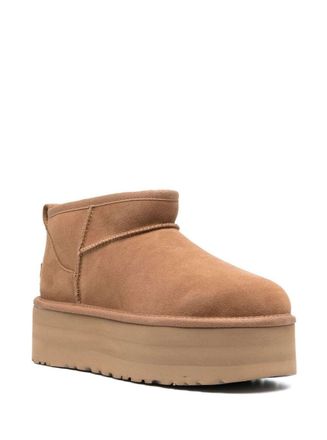 UGG Womens Ankle Boots Classic Ultra Mini Platform Beige Brown Leather