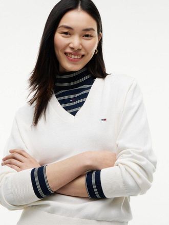 Tommy Jeans Strickpullover TJW ESSENTIAL VNECK SWEATER EXT aus Baumwolle, V-Ausschnitt