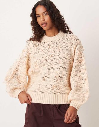Asos Verzierter Oversize-Pullover mit sch&ouml;ner Ziernaht-Wei&szlig;