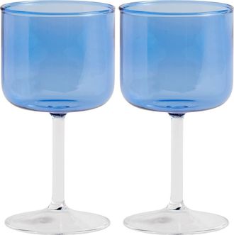 HAY Hay Weinglas 2er Set aus Borosilikatglas hergestellt, Farbe: Tint blue, Maße: H: 15 cm, D: 7,5cm, AB530-A668-AG84