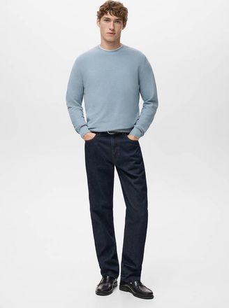 Mango Pull-over maille coton microstructure bleu ciel - Homme - S - MANGO MAN