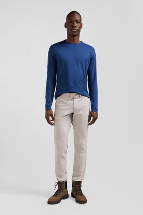 Eden Park T-shirt Manches Longues Uni En Coton Bleu Coupe Regular