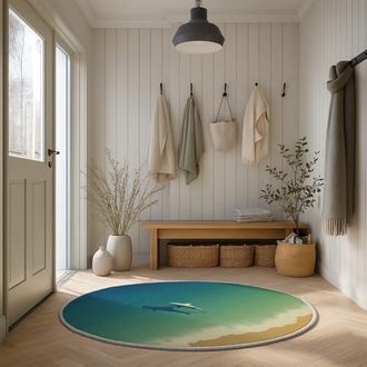 Generic Doux Carpet pour Salon Chambre Dressing Bleu Jaune Illustration Tapis Round Minimaliste Paysage Animaux Tapis de Salon Decoration Maison pour Chambre 