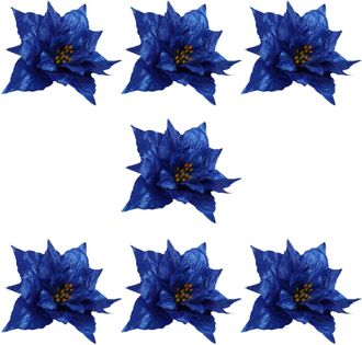 Artibetter 7 Stück Glitzer Weihnachtsstern Weihnachtsbaum Ornament Künstliche Weihnachtsstern für DIY Handwerk Kranz Herstellung Weihnachtsbaum Dekoration (blau)