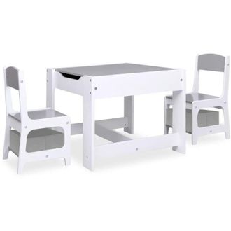 vidaXL Vidaxl - Table enfant avec 2 chaises - MDF blanc - Dimensions table 62x62x48 cm - Coin arrondi pour s&eacute;curit&eacute; - Tableau noir int&eacute;gr&eacute;