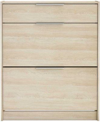 PEGANE Commode meuble &agrave; chaussures 2 abattants 24 paires couleur ch&ecirc;ne - Largeur 82,6 x Profondeur 29,4 x Hauteur 100,6 cm