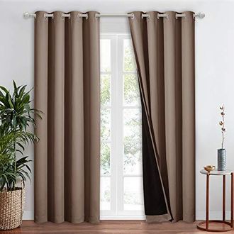 Nicetown Verdunkelungsvorhang f&uuml;r gro&szlig;e Fenstert&uuml;ren, 100% Verdunkelung, mit schwarzem Futter, 1 St&uuml;ck, ca. 130 cm Breite x 240 cm L&auml;nge, Cappuccino