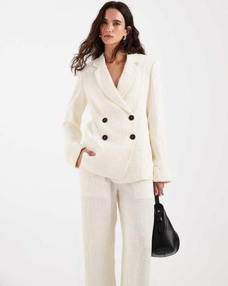 4th & Reckless Pantalon textur&eacute; densemble large ajust&eacute; - Cr&egrave;me-Blanc