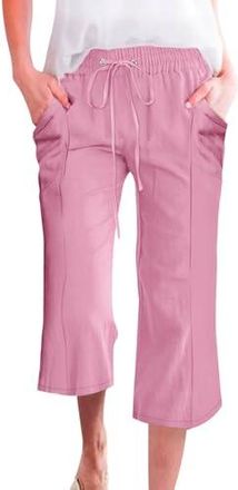 Generic Pantalon Lin Femme &Eacute;t&eacute; Blanc Large Elegant Pantalon Ample en Coton et Lin pour Femme Poches Lat&eacute;rales Tendance et D&eacute;contract&eacute; avec Cordon De Large Lin