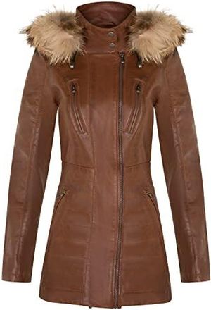 Infinity Leather Veste Parka Femme En Cuir Bronzer Trench Manteaut À Capuche Amovible Et Matelassé 3XL