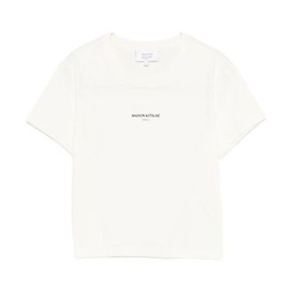 Maison Kitsun&eacute; Logo Baumwoll-T-Shirt - - Tops - Damen - Beige - XS
