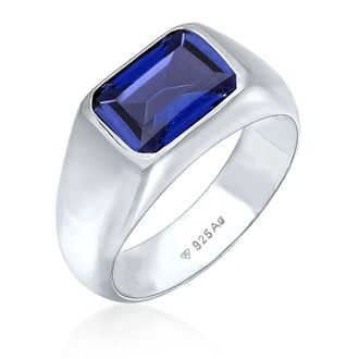 Elli Ring - Ring Siegelring Laborgez&uuml;chteter Saphir Dunkelblau - Gr. 52 MM - in Blau - f&uuml;r Damen
