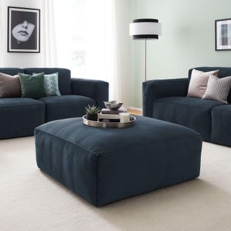 Studio Copenhagen home24 Polsterhocker 92 x 42 x 92cm Blau/Dunkelblau Samt Ravi: Dunkelblau