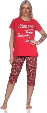 Normann Pyjama décontracté pour femme avec motif intégral et imprimé sur le devant, pantalon capri ¾, rouge, 44-46