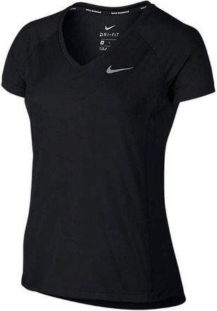 Nike Nike Damen Kurzarm Top Dry Miler V-Neck, Black/Reflective Silv, S, 831528-010